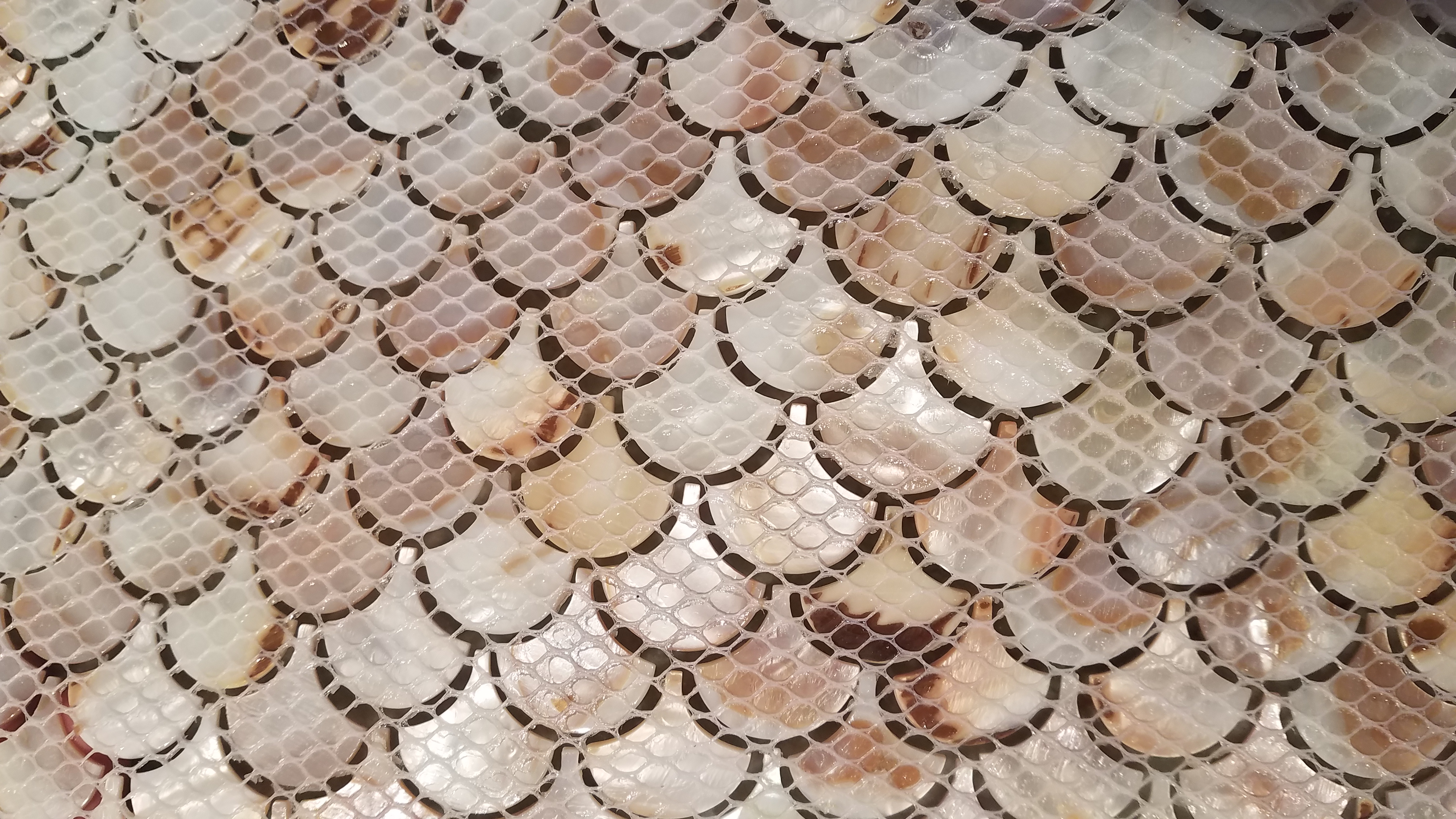 Mother of Pearl Fan Shaped Fish Scale Mosaic Tile Honed, 12" x 12"