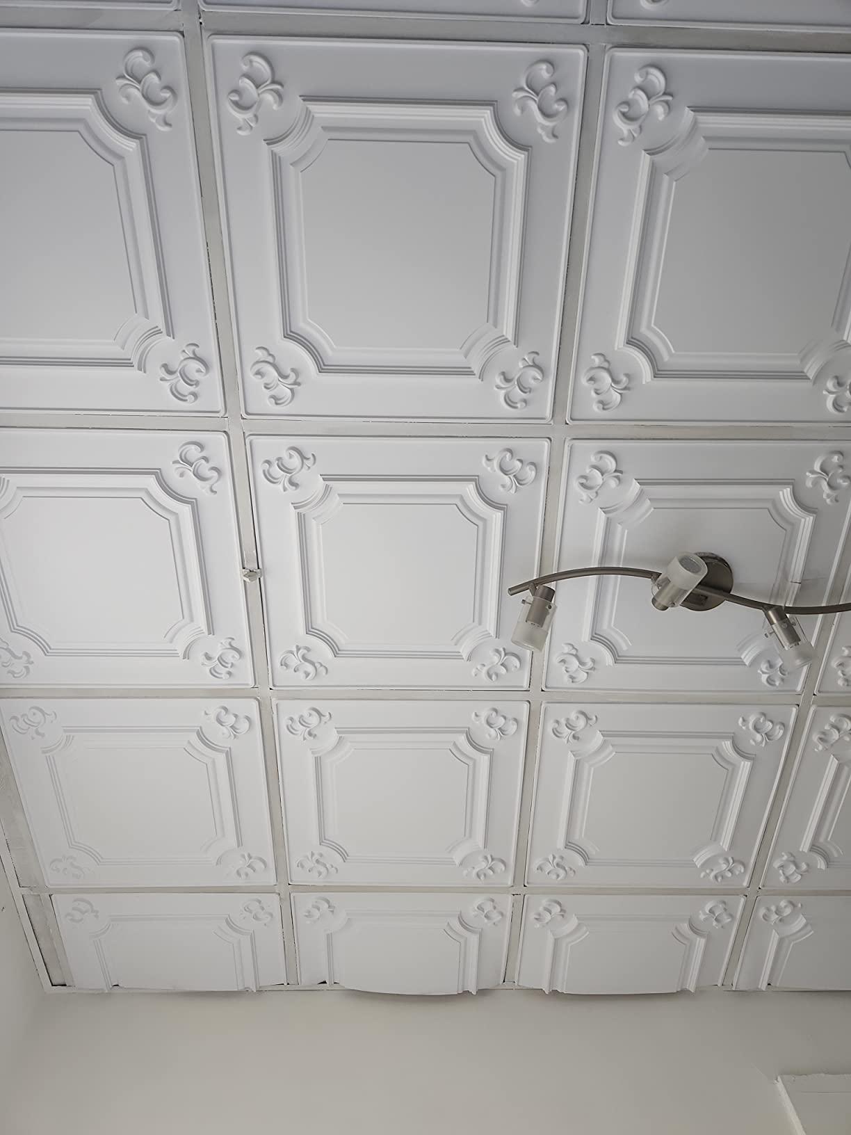 Art3d Decorative Drop Ceiling Tile 2x2 Pack of 12pcs, Glue up Ceiling Panel Square Relief in ...