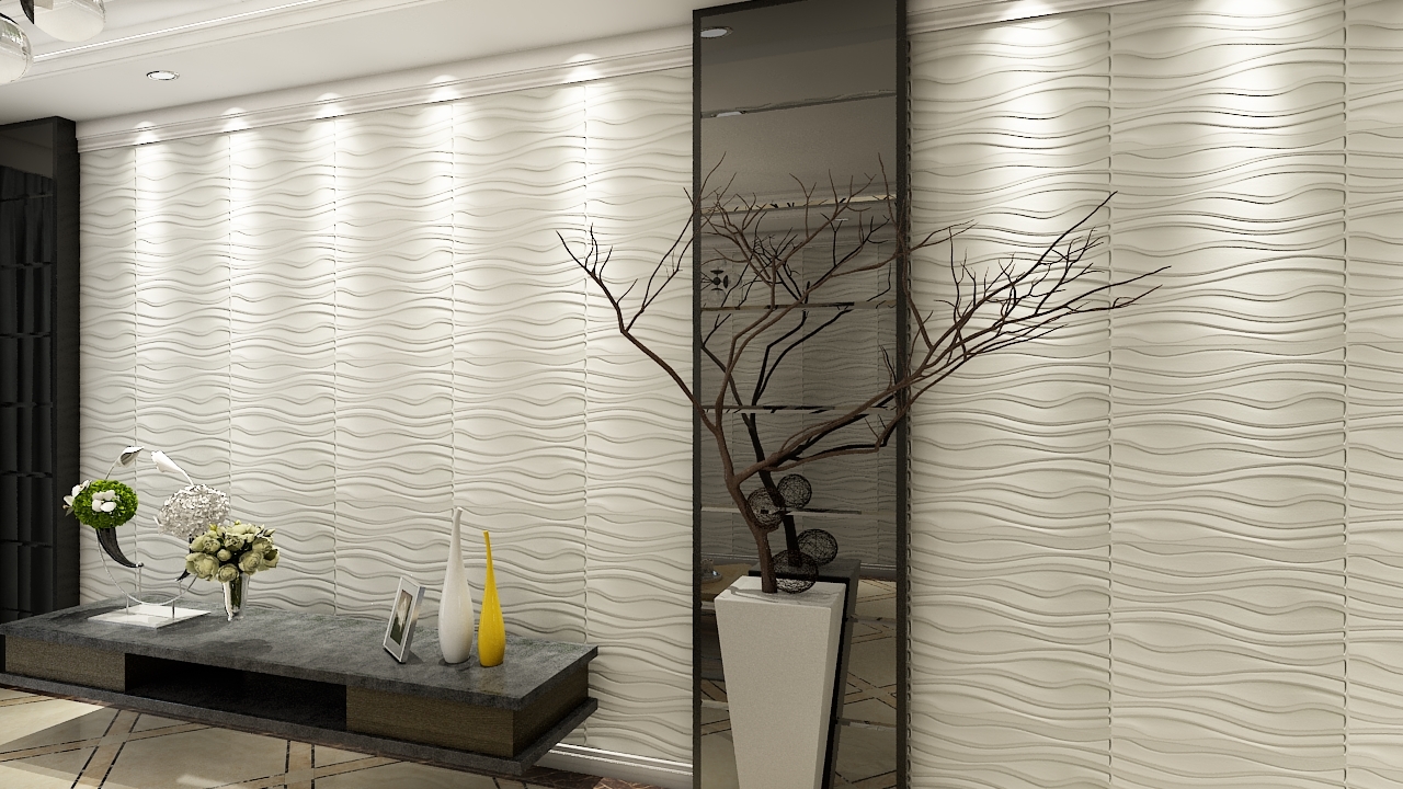 PVC Wave Board Textured 3D Wall Panels, White Wave, 12 Tiles 32 SF
