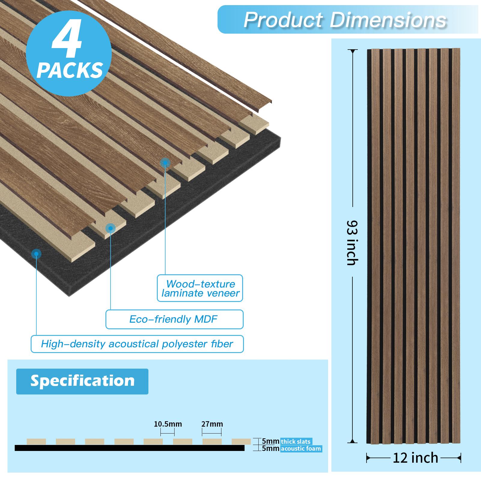 A31733DW04-Pack 12" x 93" Soundproof Wood Slat Panels, 31 sq.ft ...