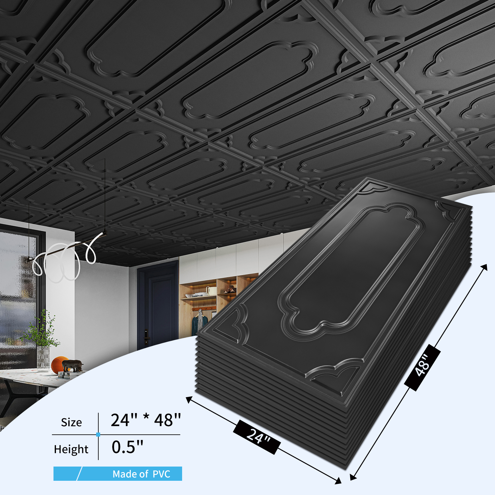 Art3d 12-Pack Drop Ceiling Tiles 2x4 Ft, Decorative PVC Ceiling ...