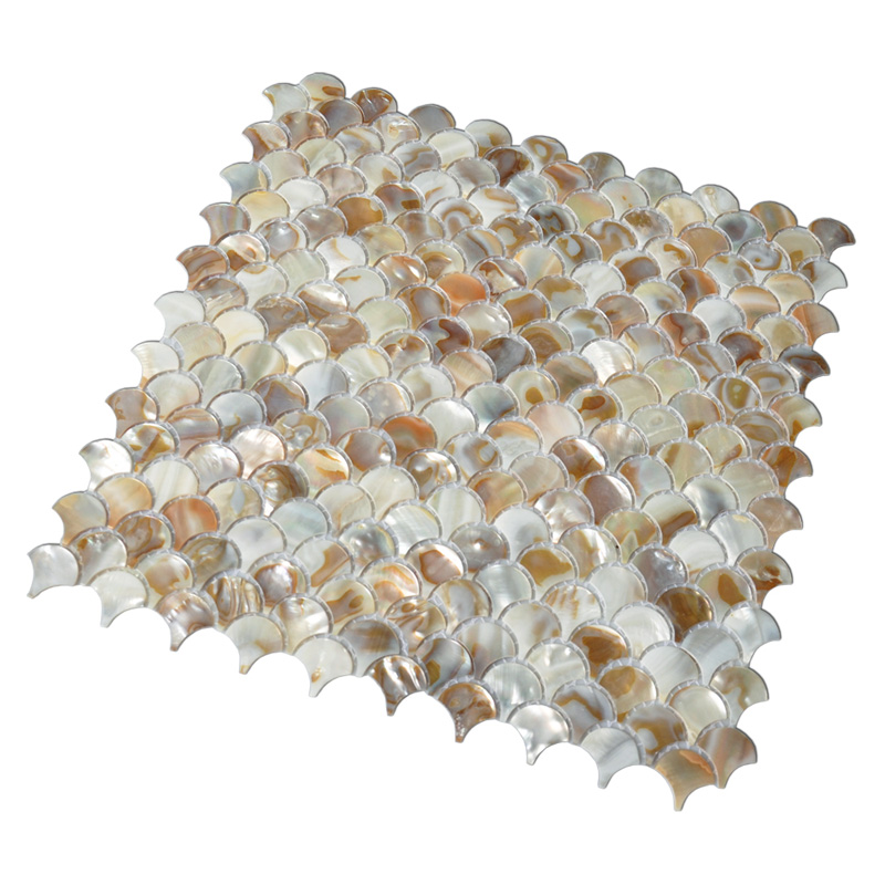 Mother of Pearl Fan Shaped Fish Scale Mosaic Tile Honed, 12" x 12"