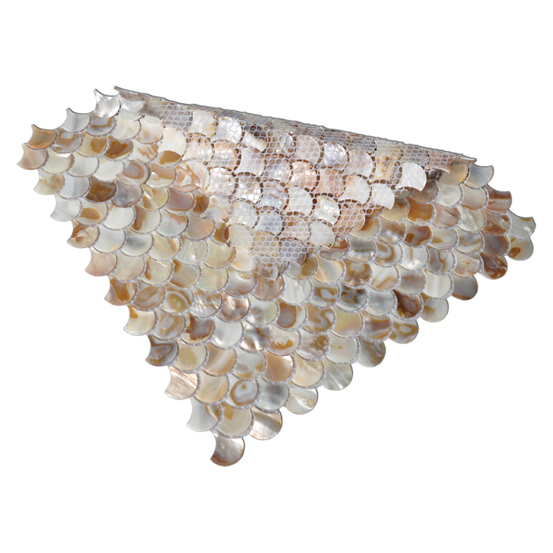 Mother of Pearl Fan Shaped Fish Scale Mosaic Tile Honed, 12" x 12"