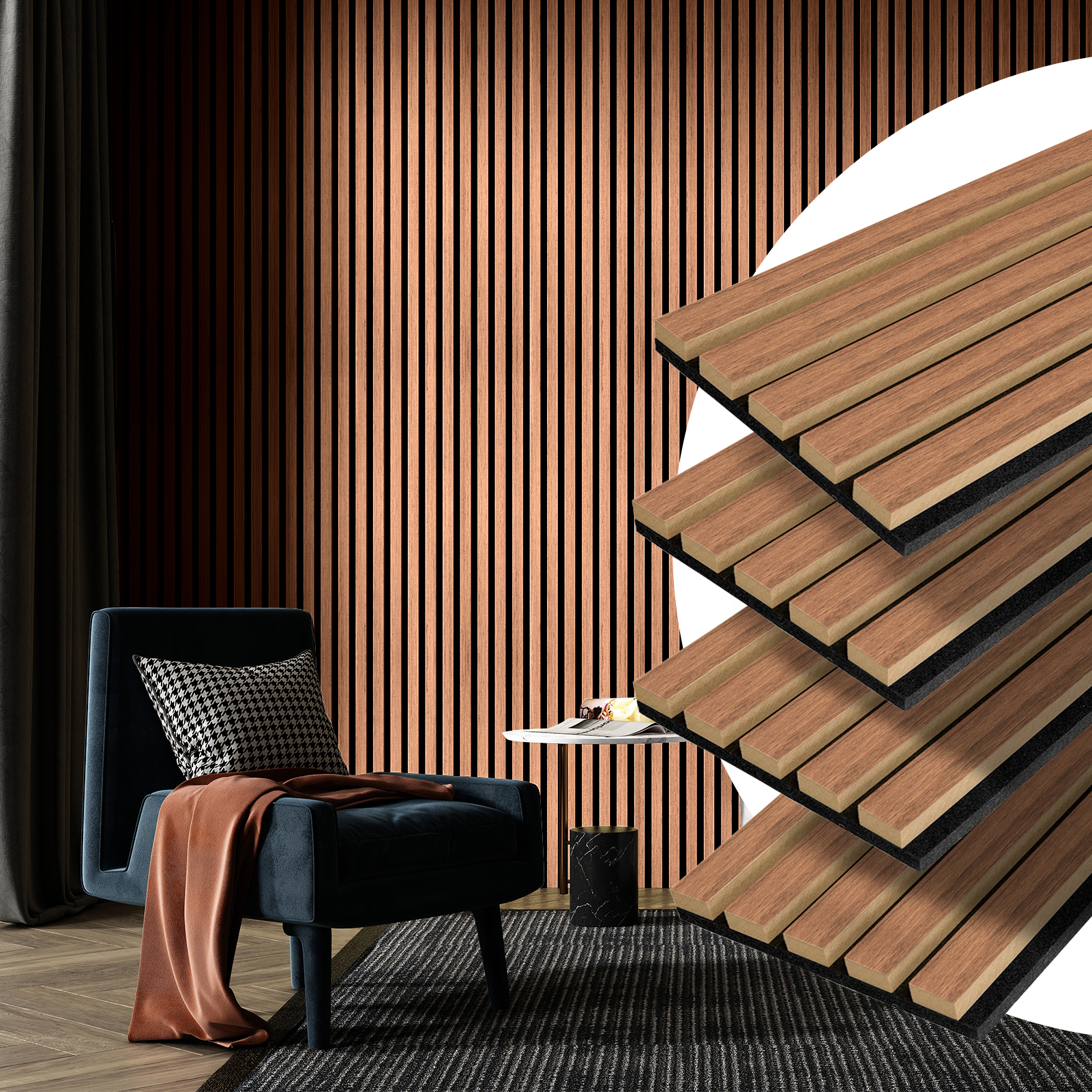 Acoustic wood slat panel