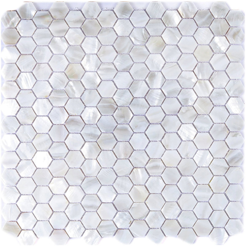 River Bed Nature Pearl Shell Mosaic, 12" X 12" Hexagon Pure White