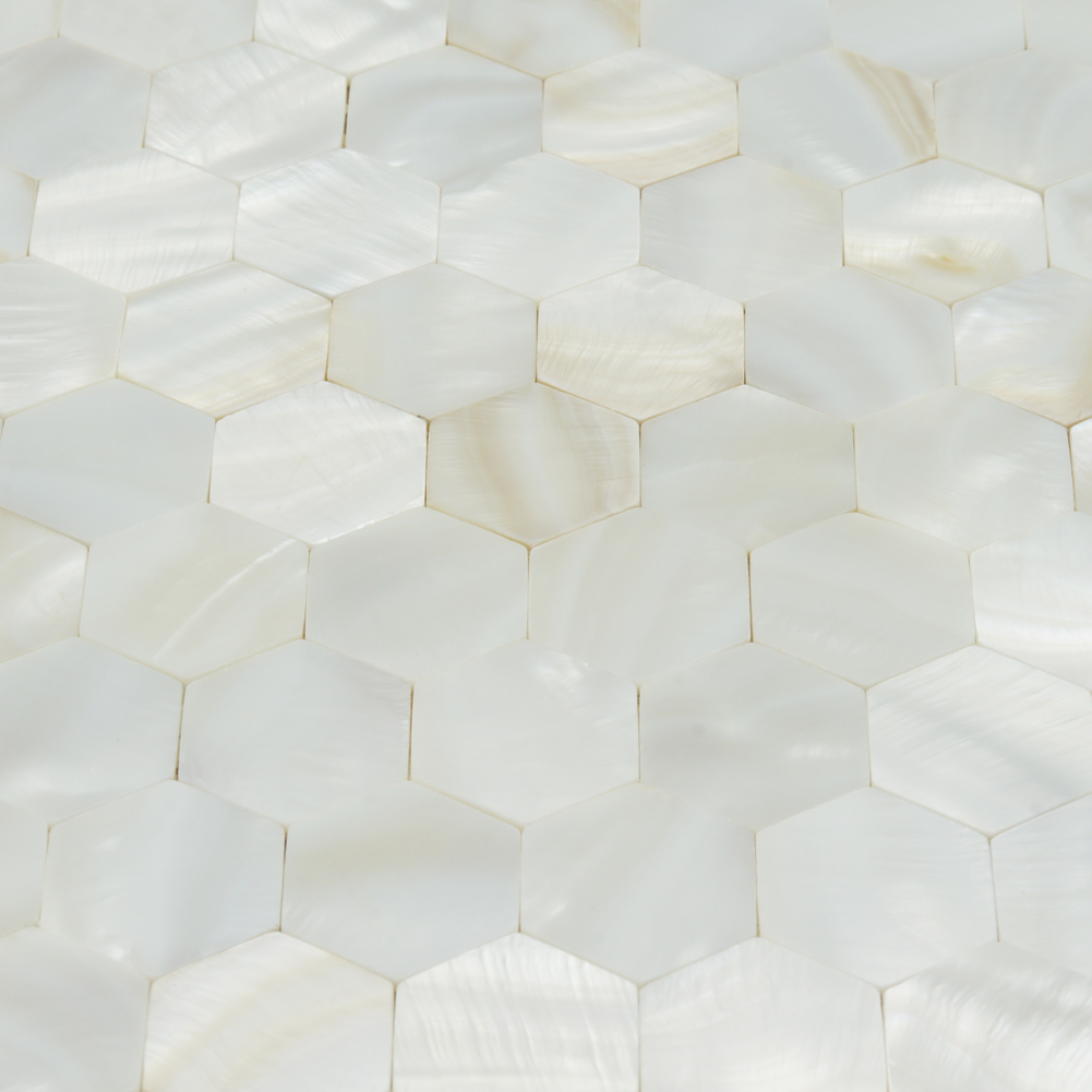 River Bed Nature Pearl Shell Mosaic, Hexagon Seamless, 12" x 12"