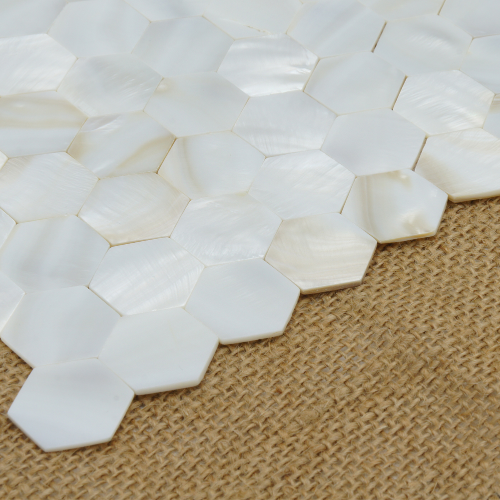 River Bed Nature Pearl Shell Mosaic, Hexagon Seamless, 12" x 12"