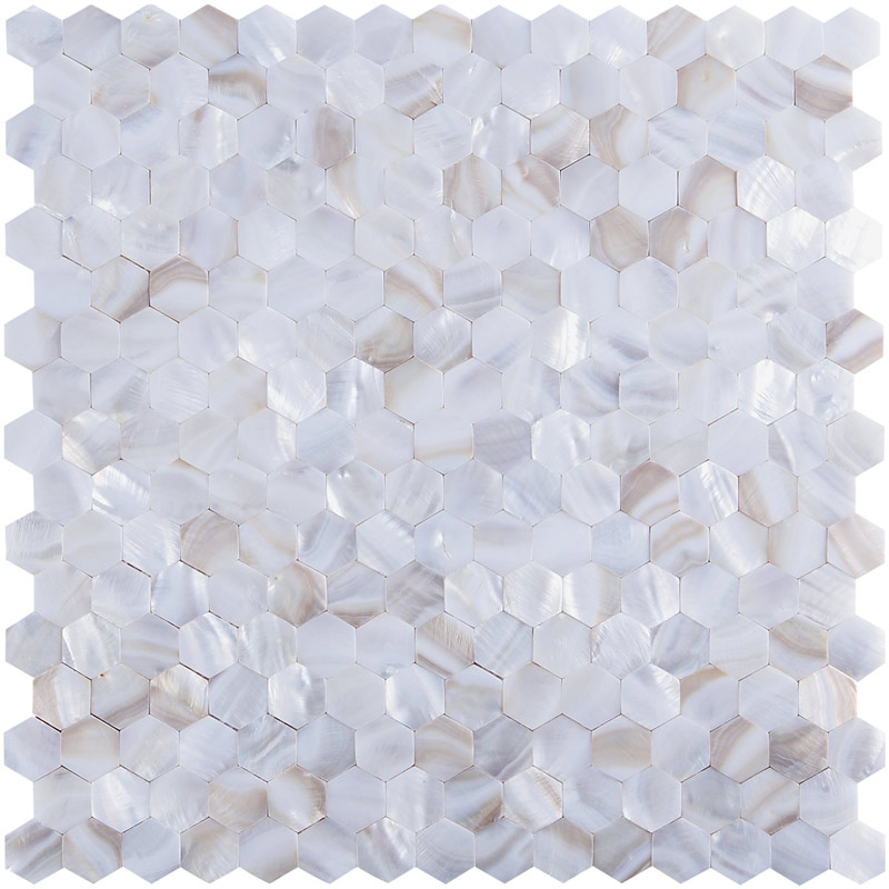 River Bed Nature Pearl Shell Mosaic, Hexagon Seamless, 12" x 12"